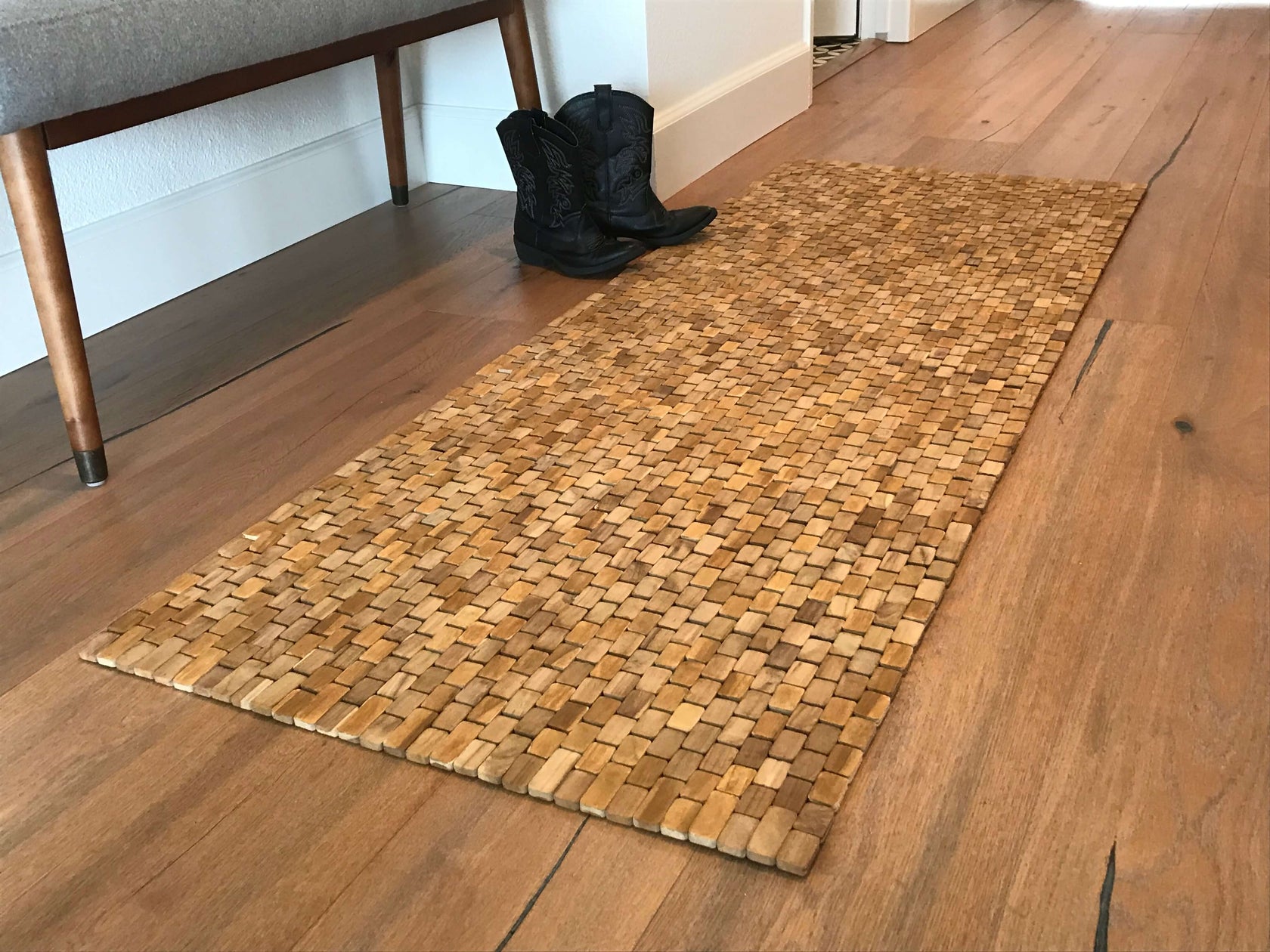 Hip-o Modern Living Natural Teak Floor Runner | Recycled Wood Floor ...