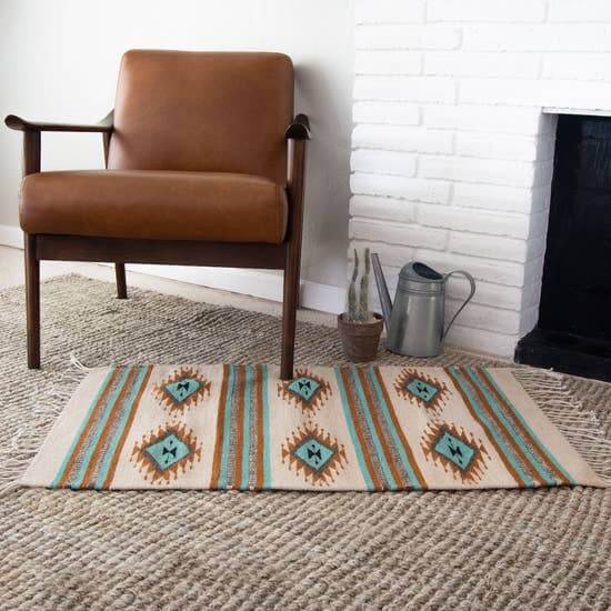 Decor Artesanal Handmade Mexican Wool Rug with Double Diamonds ...