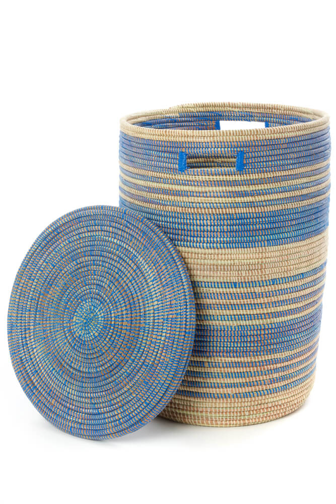 Set of Three Blue Ebb & Flow Striped Hampers | Jungle Pillows ...